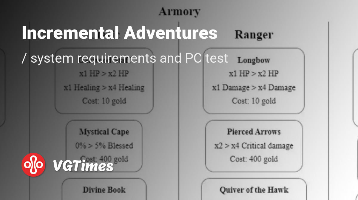 System requirements for Incremental Adventures, PC check, minimum and recommended game requirements