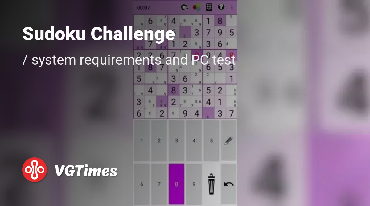 System requirements for Sudoku Challenge, PC check, minimum and recommended game requirements